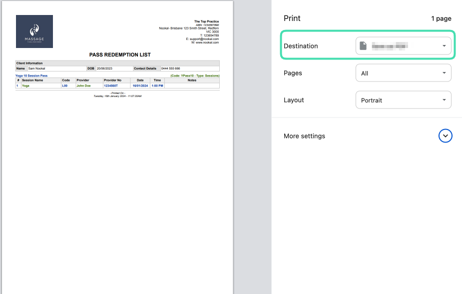 Printing or Emailing Pass Redemption Lists – Nookal